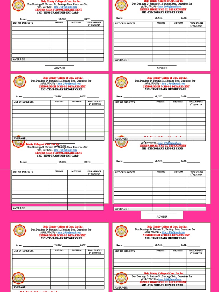 SHS - Temporary Report Card | PDF