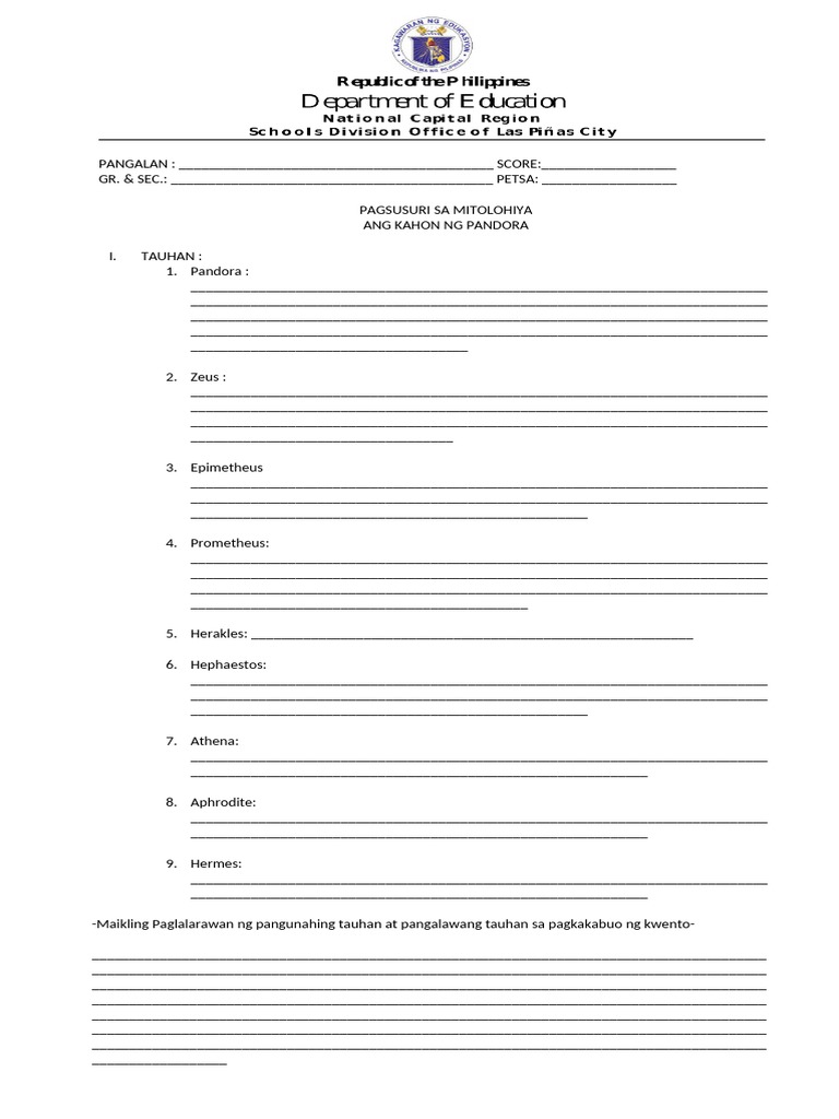 Pagsusuri Sa Mitolohiyang Ang Kahon NG Pandora | PDF