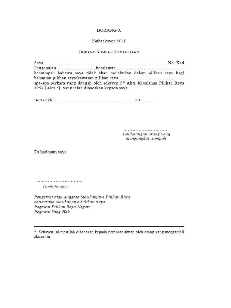 Borang Sumpah Kerahsiaan Pilihan Raya Pdf