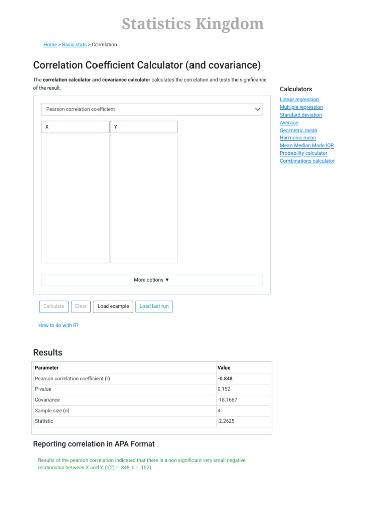 Correlation Coefficient Calculator | PDF | Standard Deviation | Statistics