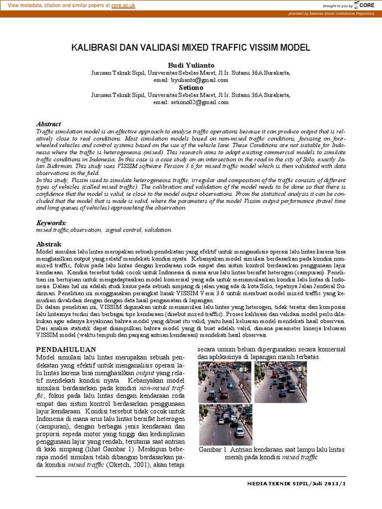 Kalibrasi Dan Validasi Mixed Traffic Vissim Model: Budi Yulianto | PDF | Motor Vehicle | Car ...