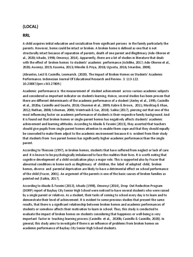 RRL & RRS (Family Problem) | PDF | Single Parent | Divorce