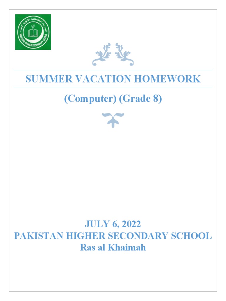 Summer Vacation Homework - Empty Template | PDF