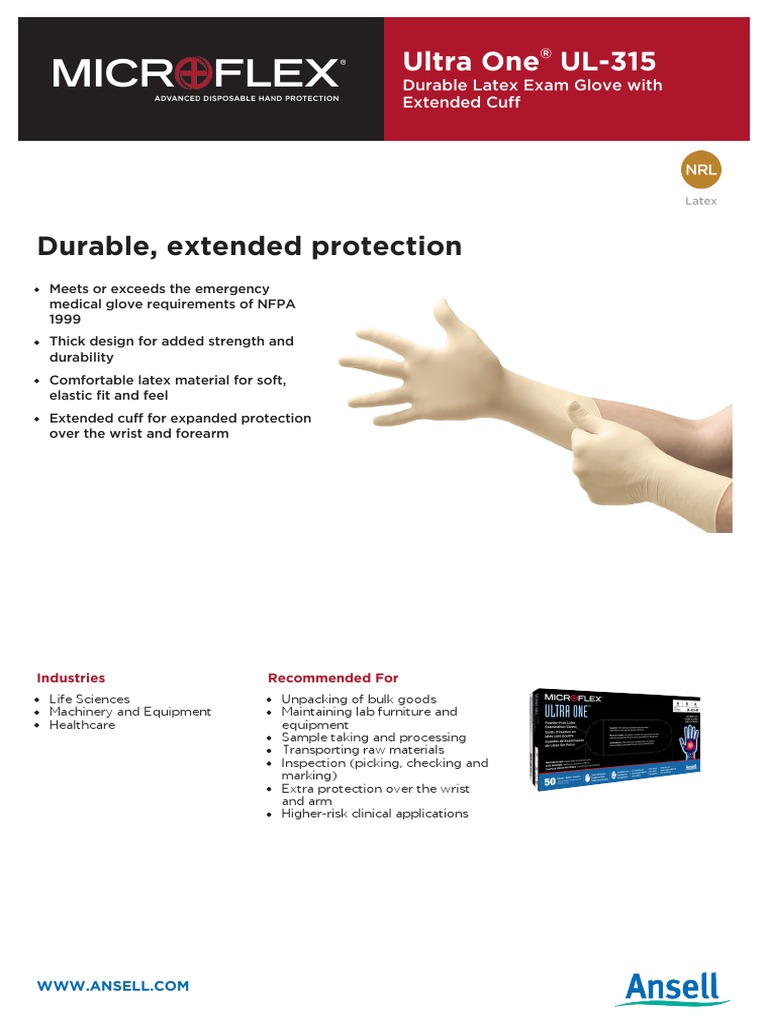 Microflex Ultra One Ul 315 - Pds - Us | PDF | Natural Rubber