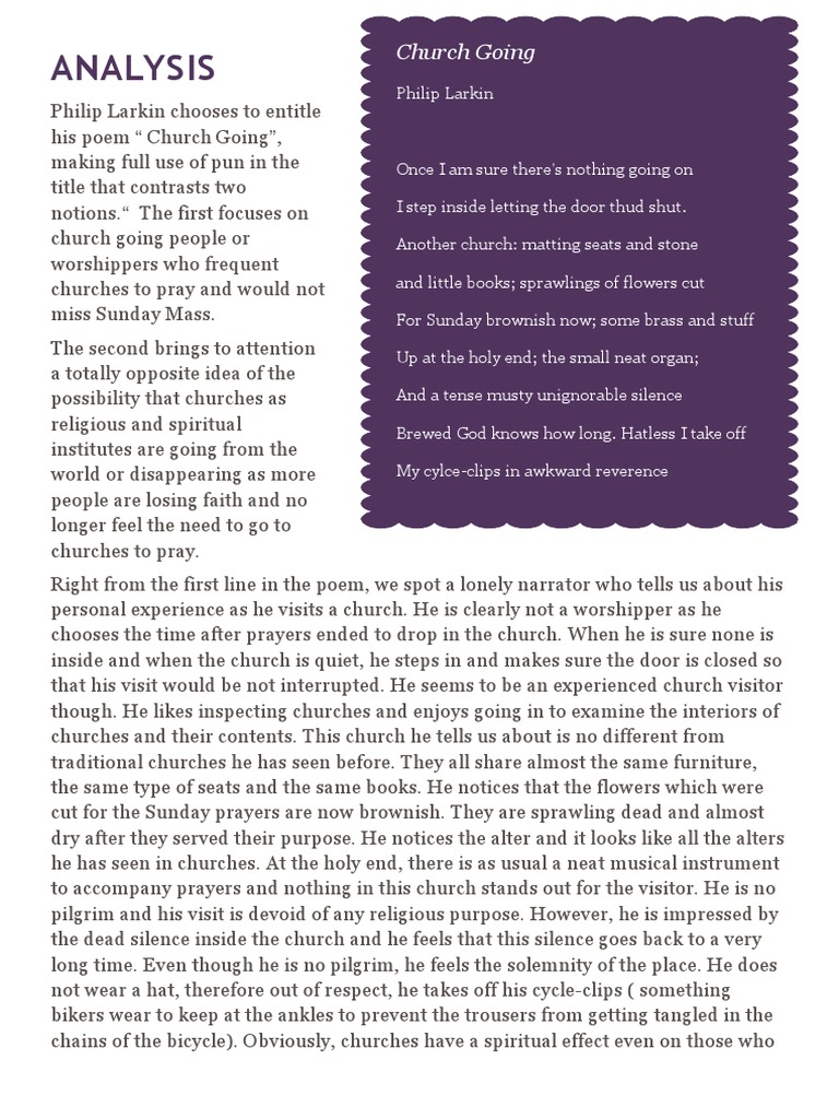 Analysis: Church Going | PDF | Prayer | Ghosts