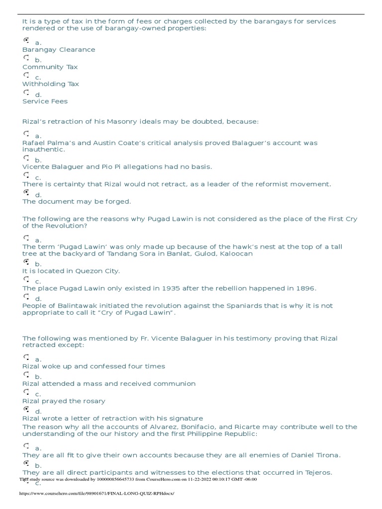 Final Long Quiz RPH | PDF | Philippines