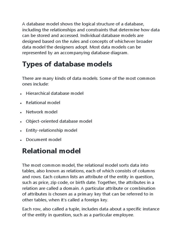 A Database Model Shows The Logical Structure of A Database | PDF | Relational Database | Databases