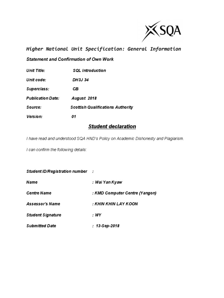 HND34 Sqlassignment | PDF | Computing | Computer Programming