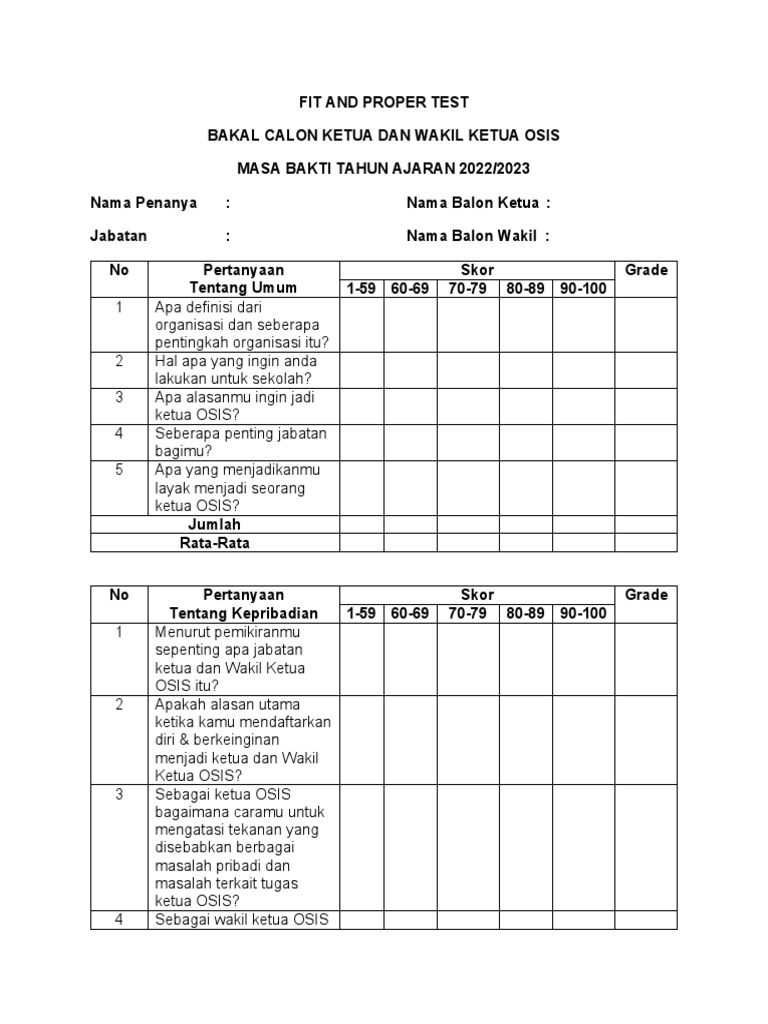 Fit and Proper Test Osis | PDF