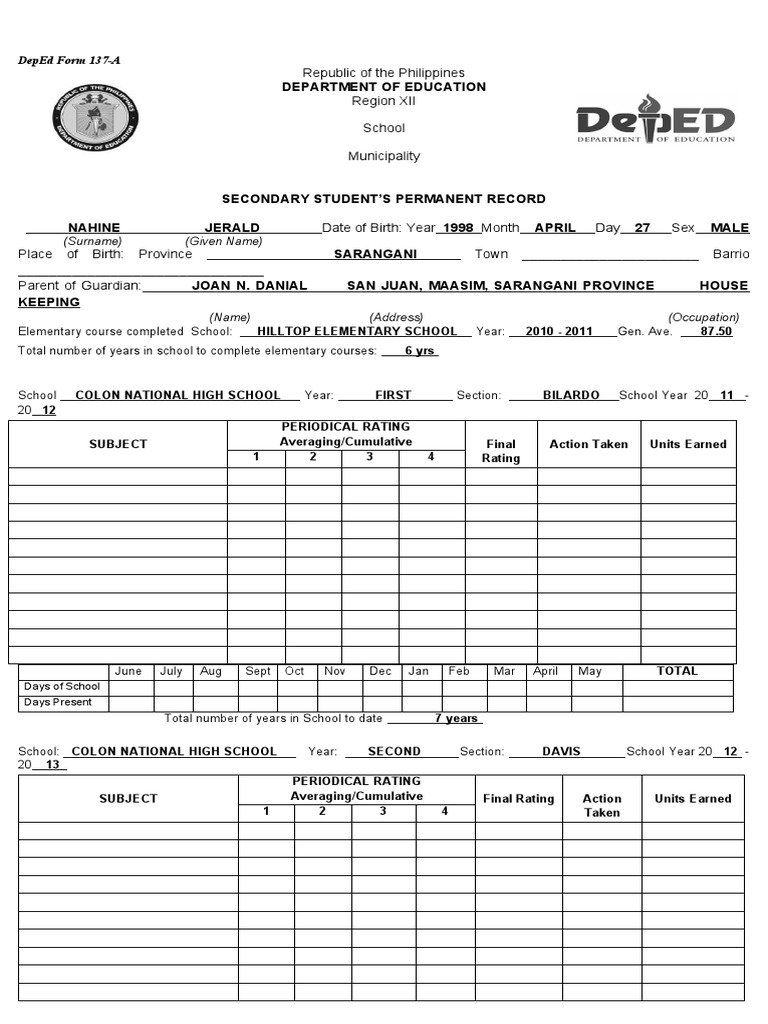 DepEd Form 137-A Overview | PDF