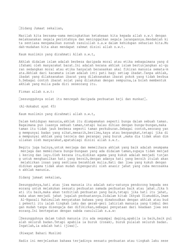 "AKHLAK IBARAT BUNGA DI TAMAN" Khutbah Jumaat | PDF