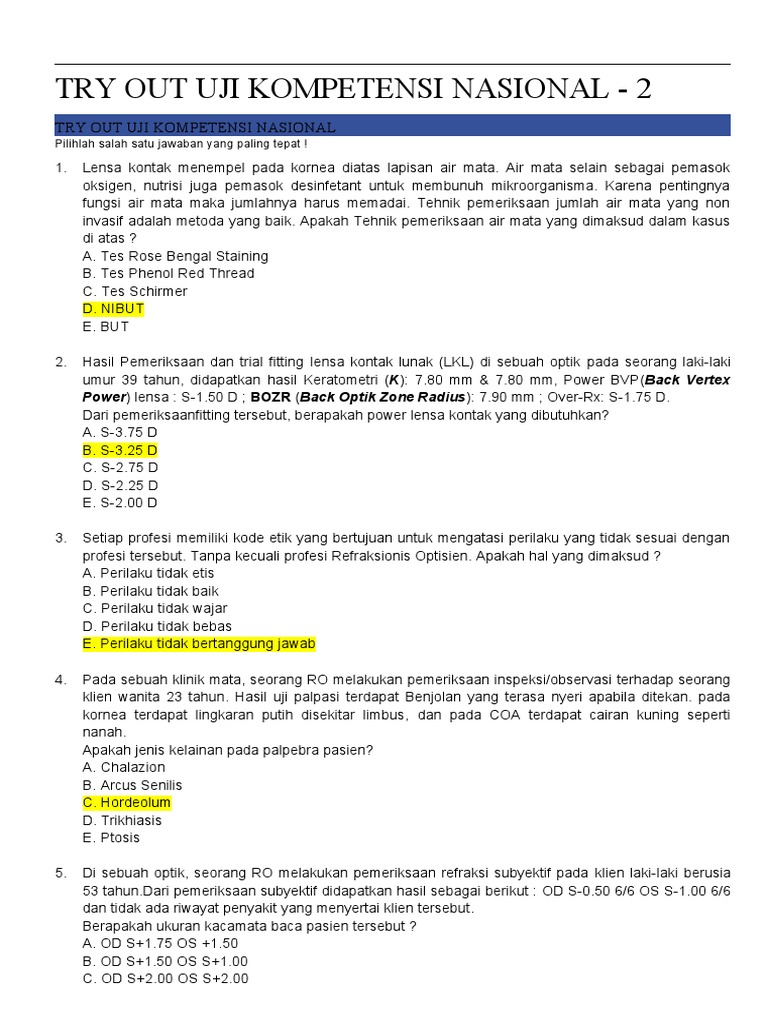 Soal TRY OUT UJI KOMPETENSI NASIONAL Tahap 2 (Kirim Solo) | PDF | Kesehatan Holistik | Teknologi ...