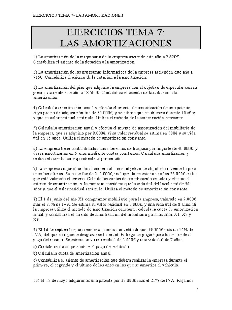 Ejercicios t7 Amortizaciones | PDF