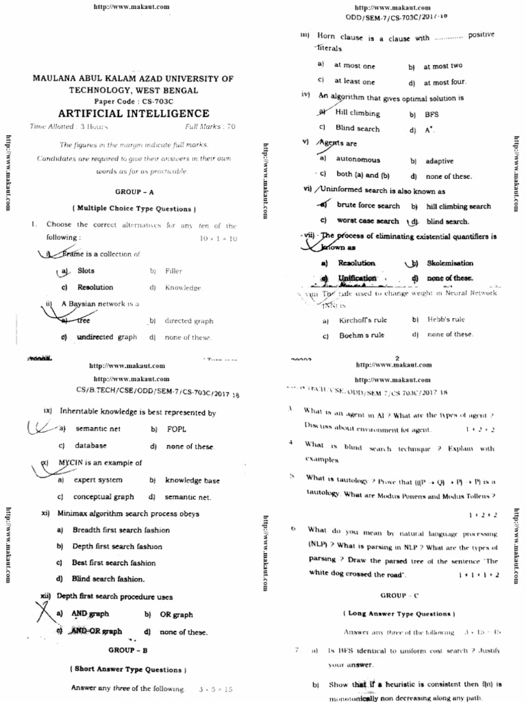 Artificial Intelligence 2018 Question Paper Makaut | PDF