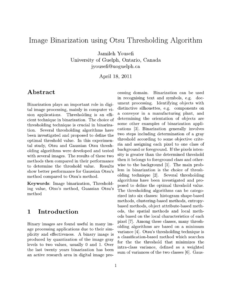 Yousefi - Image Binarization Using Otsu Thresholding Algorithm | PDF Yousefi - Image Binarization Using Otsu Thresholding Algorithm | PDF