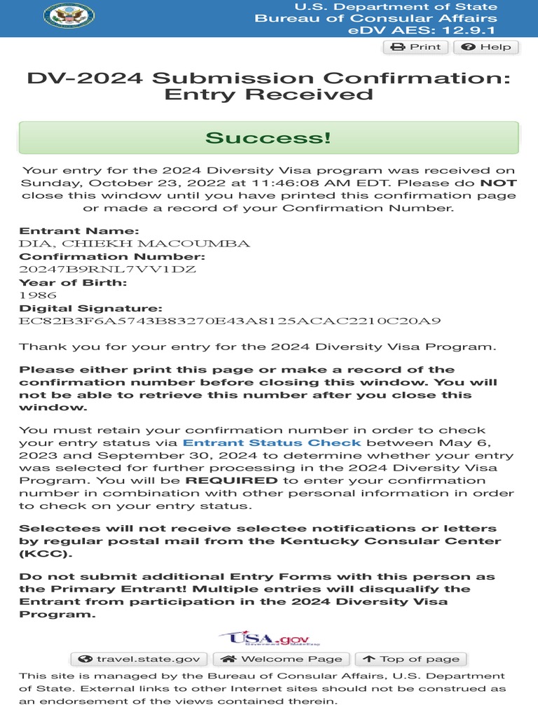 Electronic Diversity Visa Program | PDF