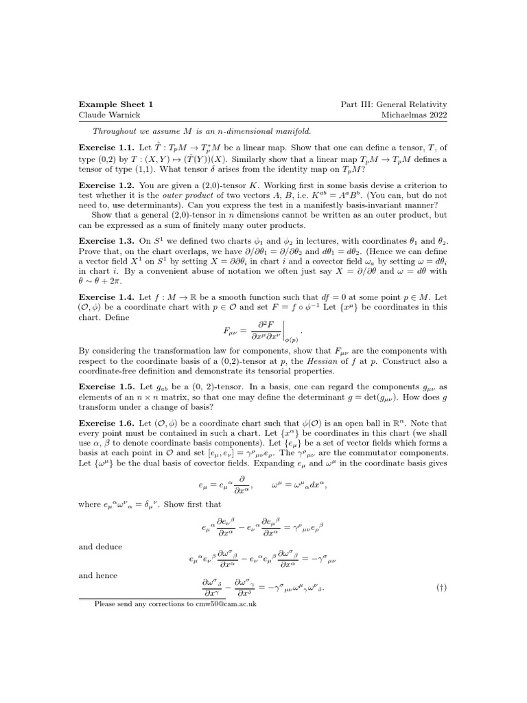 GR Sheet 1 | PDF | Basis (Linear Algebra) | Tensor