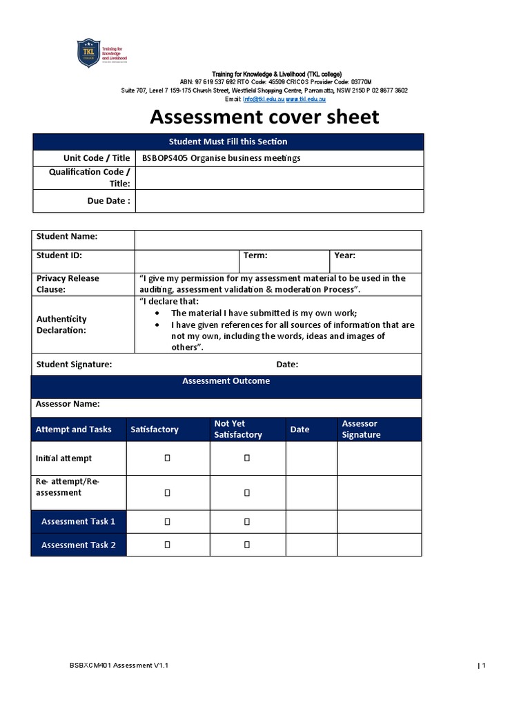 BSBOPS405 Assessment Cover Sheet | PDF