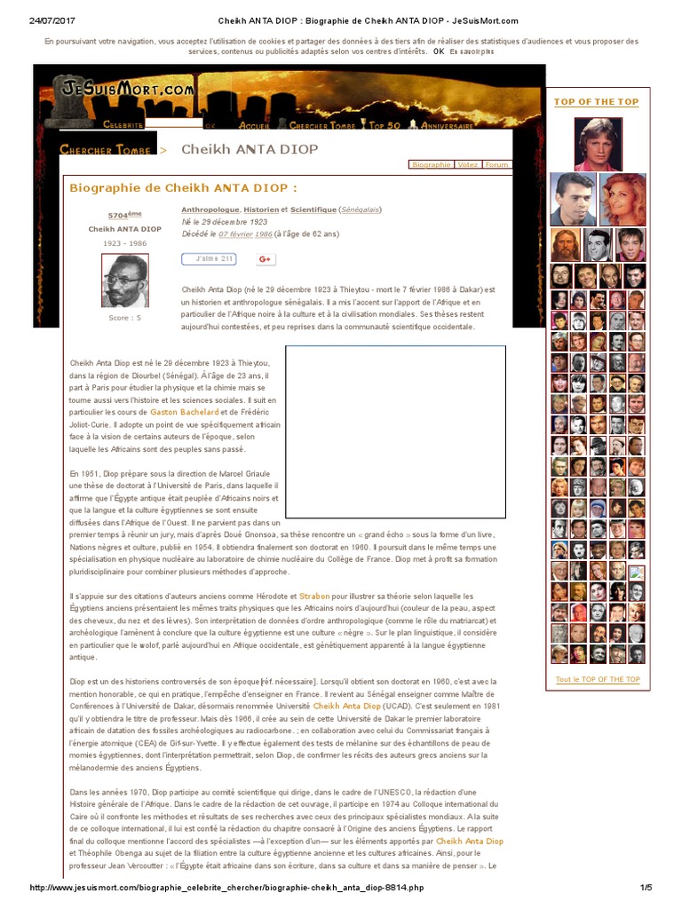 Cheikh ANTA DIOP - Biographie de Cheikh ANTA DIOP - JeSuisMort | PDF | Sciences sociales