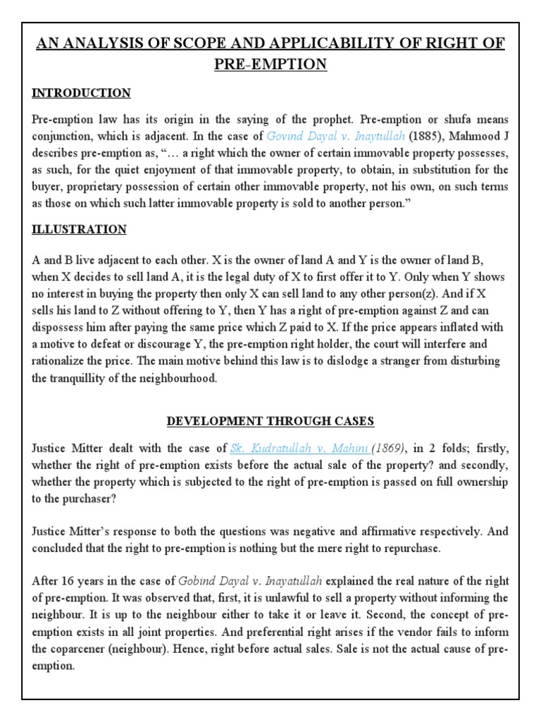 An Analysis of Scope and Applicability of Right of Pre | PDF