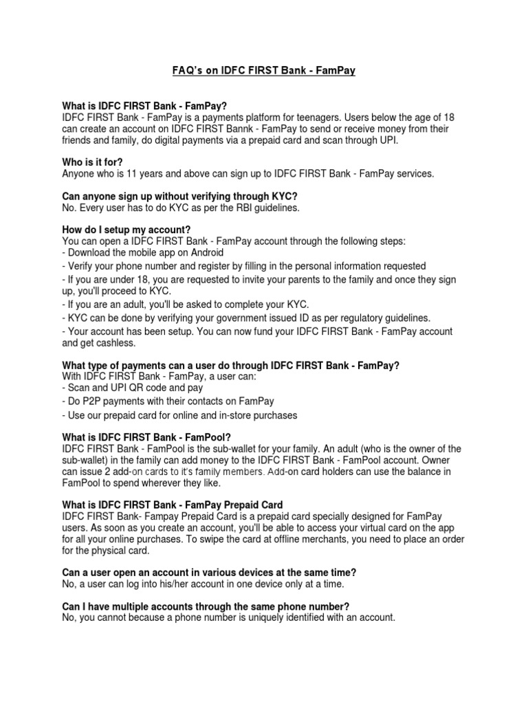 FAQs Fampay | PDF | Debit Card | Banking