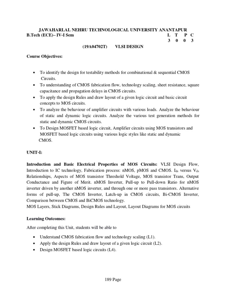 Syllabus Vlsi Design | PDF | Cmos | Mosfet