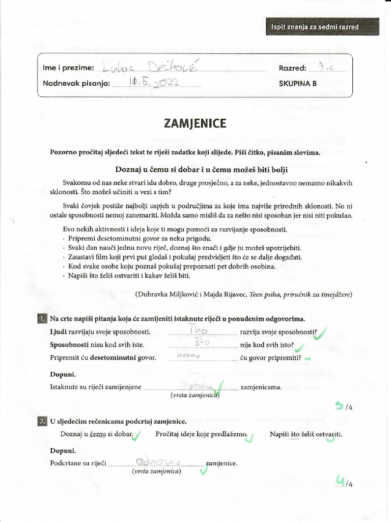 Hrvatski 7 Razred Priprema | PDF