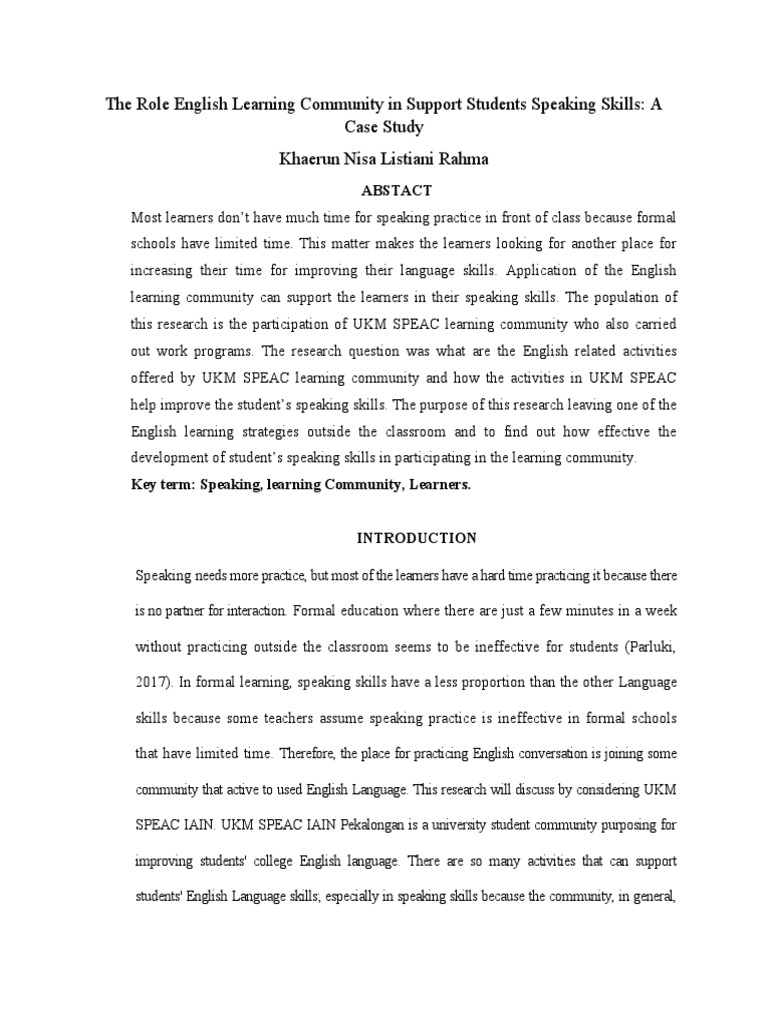 Supporting English Speaking Skills Through Community Engagement: A Case Study of the UKM SPEAC ...