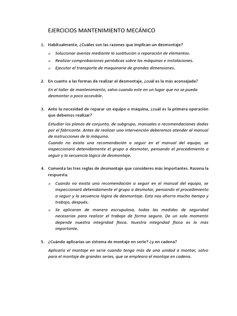 Ejercicios Resueltos Mantenimiento Mecánico | PDF | Hogar, jardinería y bricolaje | Informática