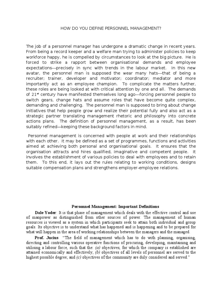 How Do You Define Personnel Management | PDF | Employment | Human ...