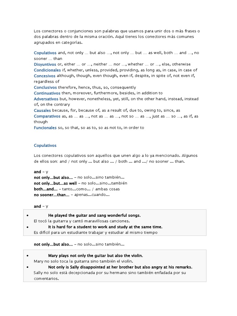 Connectors and Conjunctions in Spanish | PDF