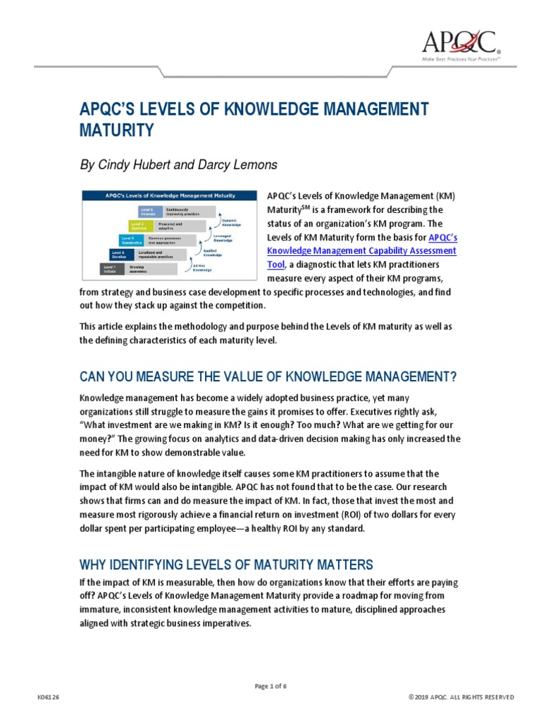 K06126 - APQC's Levels of KM Maturity 2019 - 0 | PDF