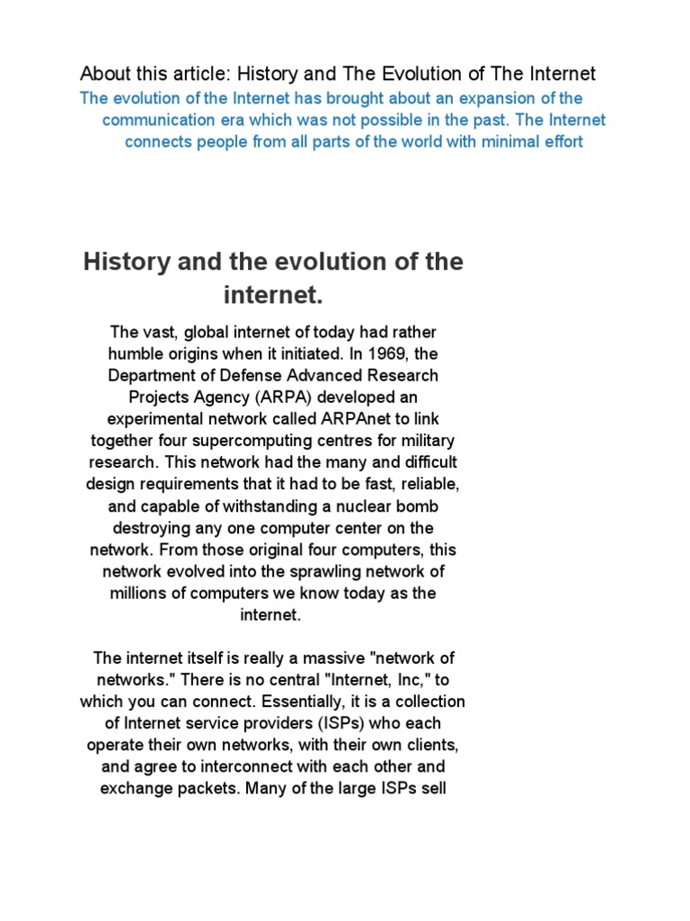 About This Article: History and The Evolution of The Internet | PDF ...
