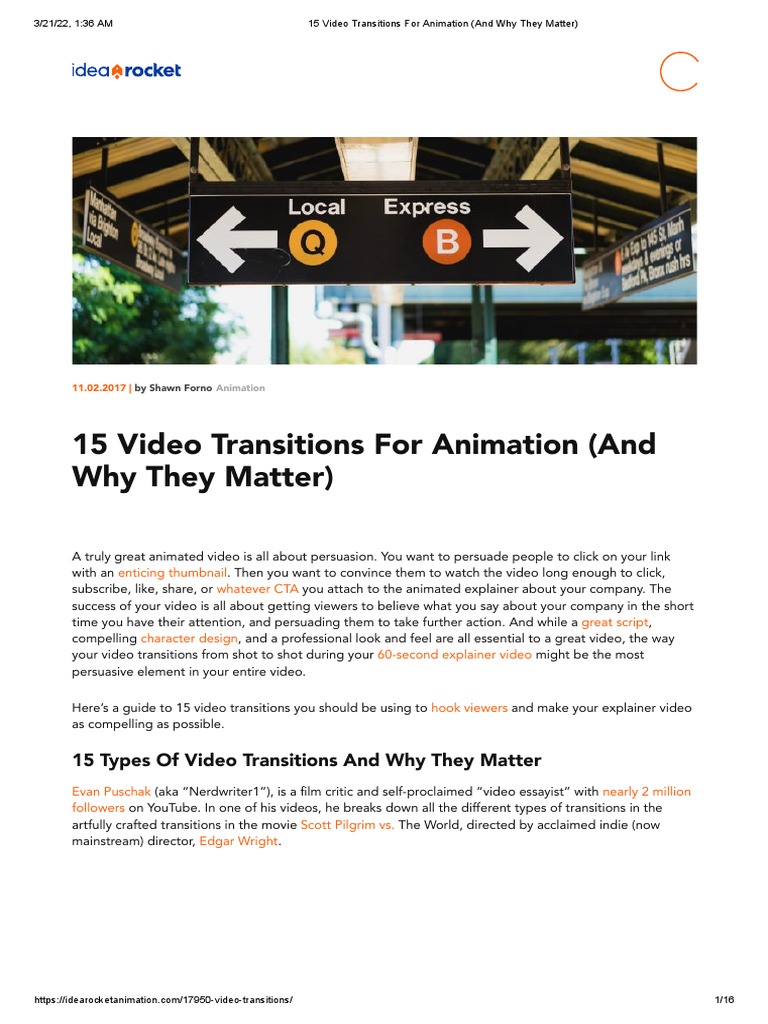 15 Video Transitions For Animation (And Why They Matter) | PDF