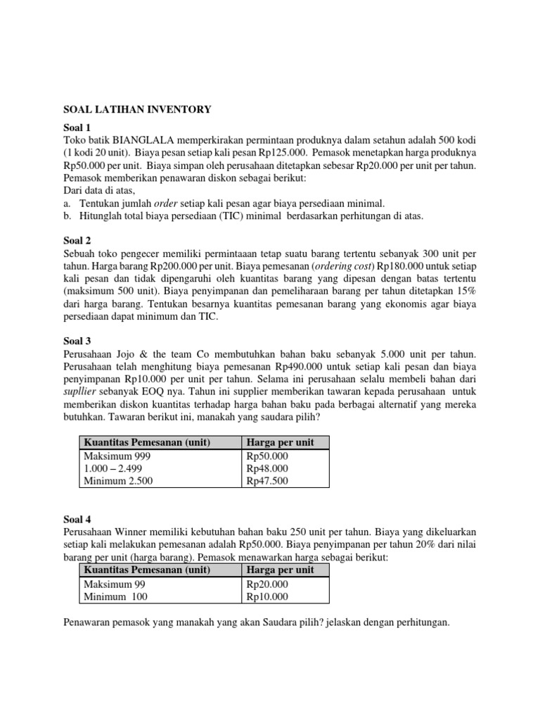 Soal Latihan Manajemen Persediaan | PDF