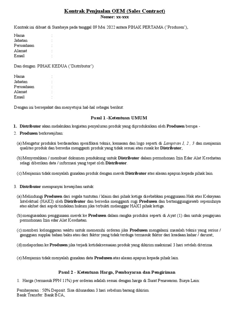 Draft Kontrak Penjualan | PDF