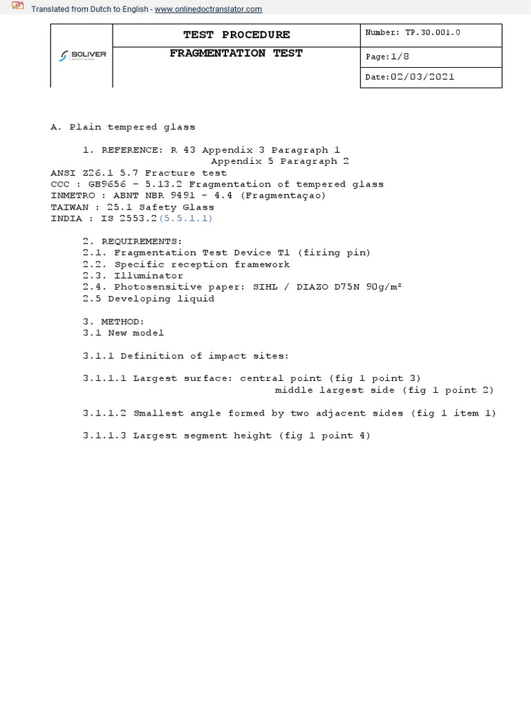 Tempered Glass Fragmentation Test | PDF | Materials | Equipment