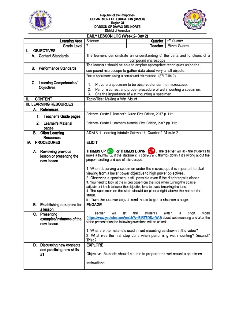 Grade 7 Science: Wet Mounting Guide | PDF | Learning | Behavior ...
