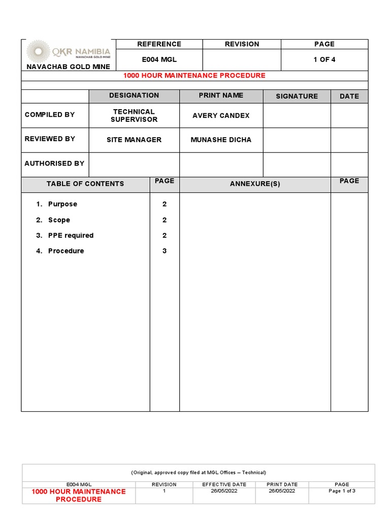 1000 Hour Maintenance Procedure | PDF