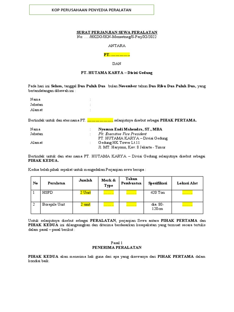 Form Sewa Alat - HSPD & Borepile | PDF
