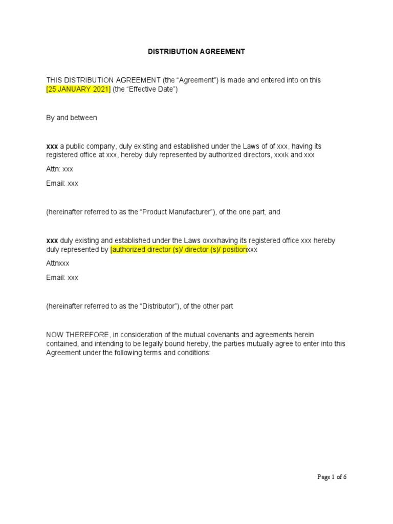 Distribution Agreement | PDF | Intellectual Property | Pro Forma