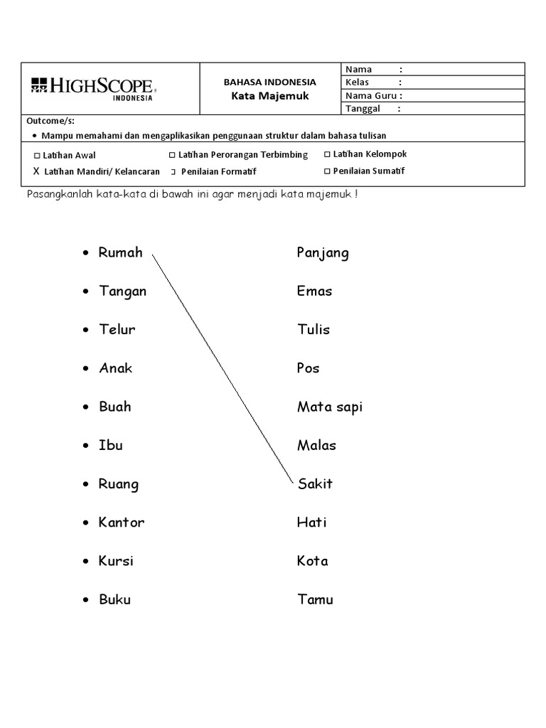 Kata Majemuk Worksheet | PDF