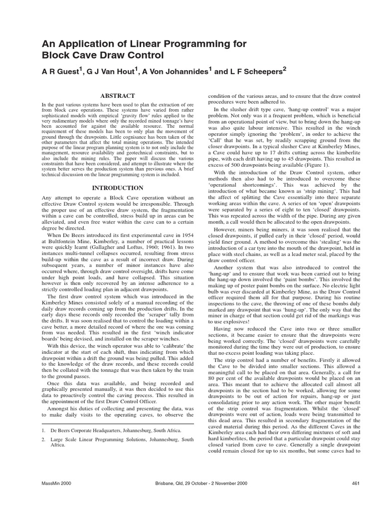 2000 - 10 An Application of Linear Programming For Block Cave Draw Control - Guest Et Al | PDF ...