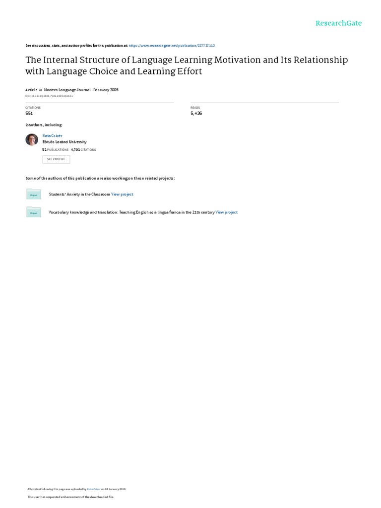 The Internal Structure of Language Learning Motiva | PDF | Structural ...