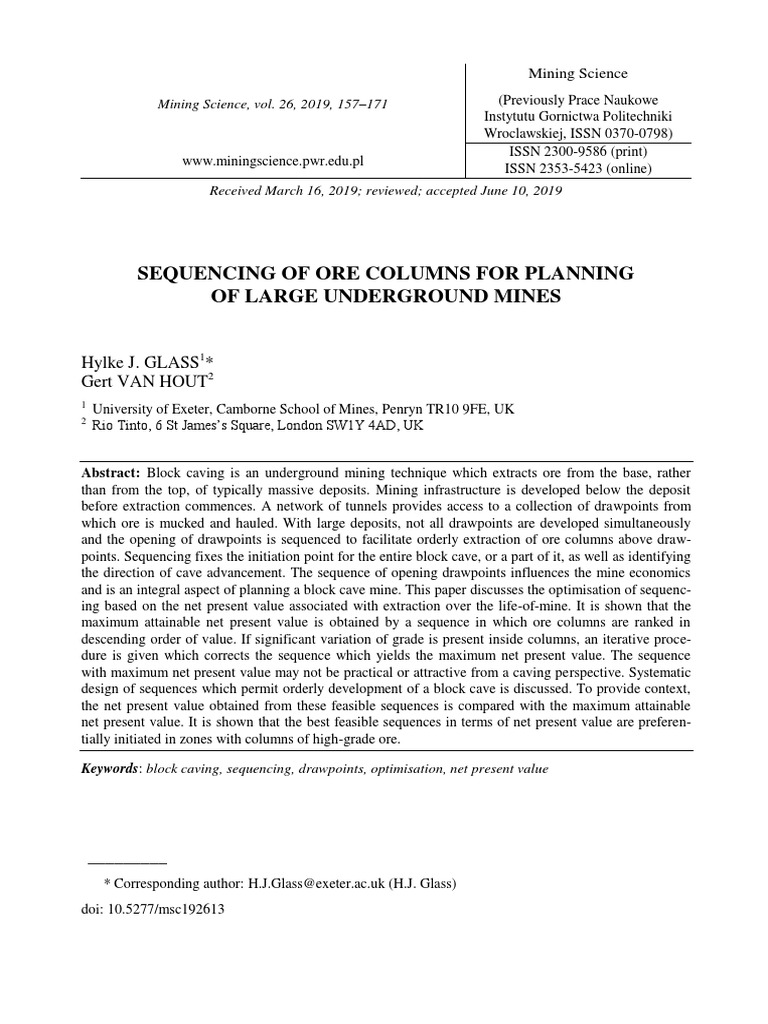 Optimal Ore Column Sequencing in Block Caving | PDF | Mining | Net ...