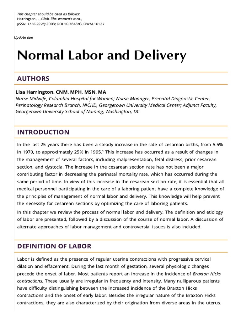 Normal Labor and Delivery - GLOWM | PDF | Childbirth | Midwife