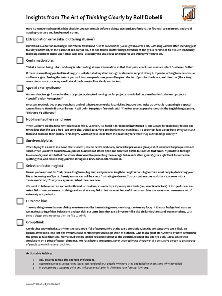 The Art of Thinking Clearly | PDF | Cognition | Psychology