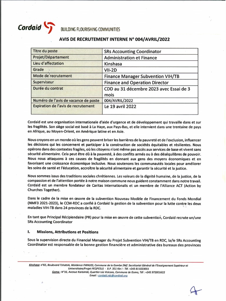 Avis de Recrutement Interne N004 Avril 2022 | PDF