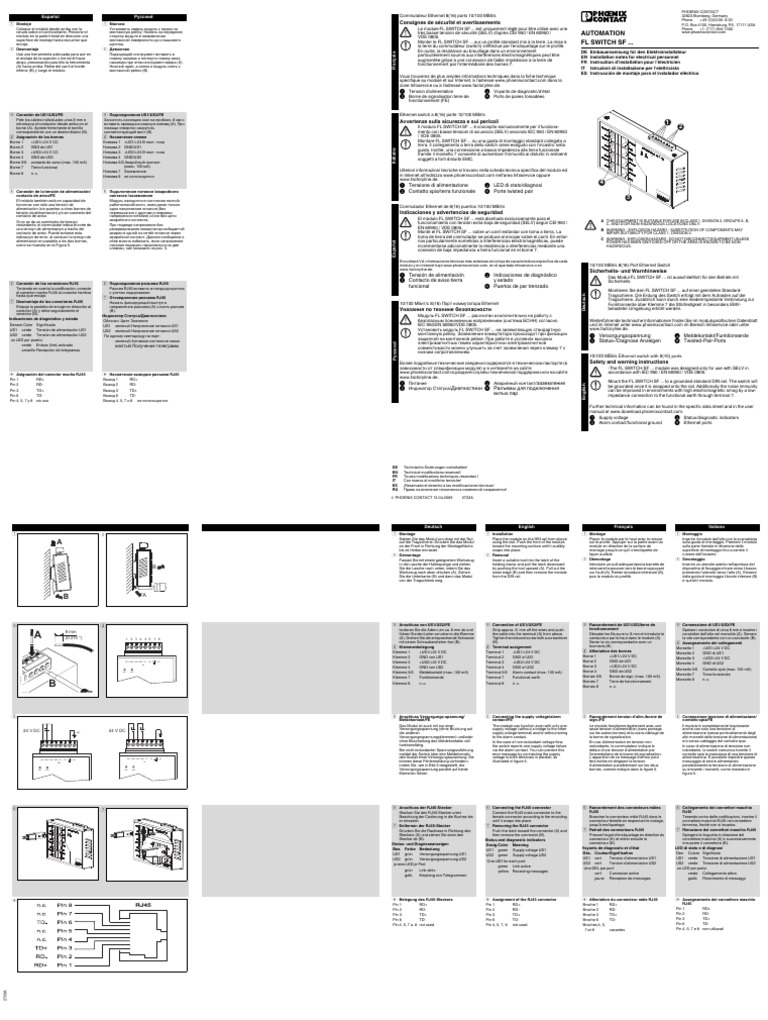 Data Sheet - HUB Phoenix Contact - FL Switch SF 8TX | PDF