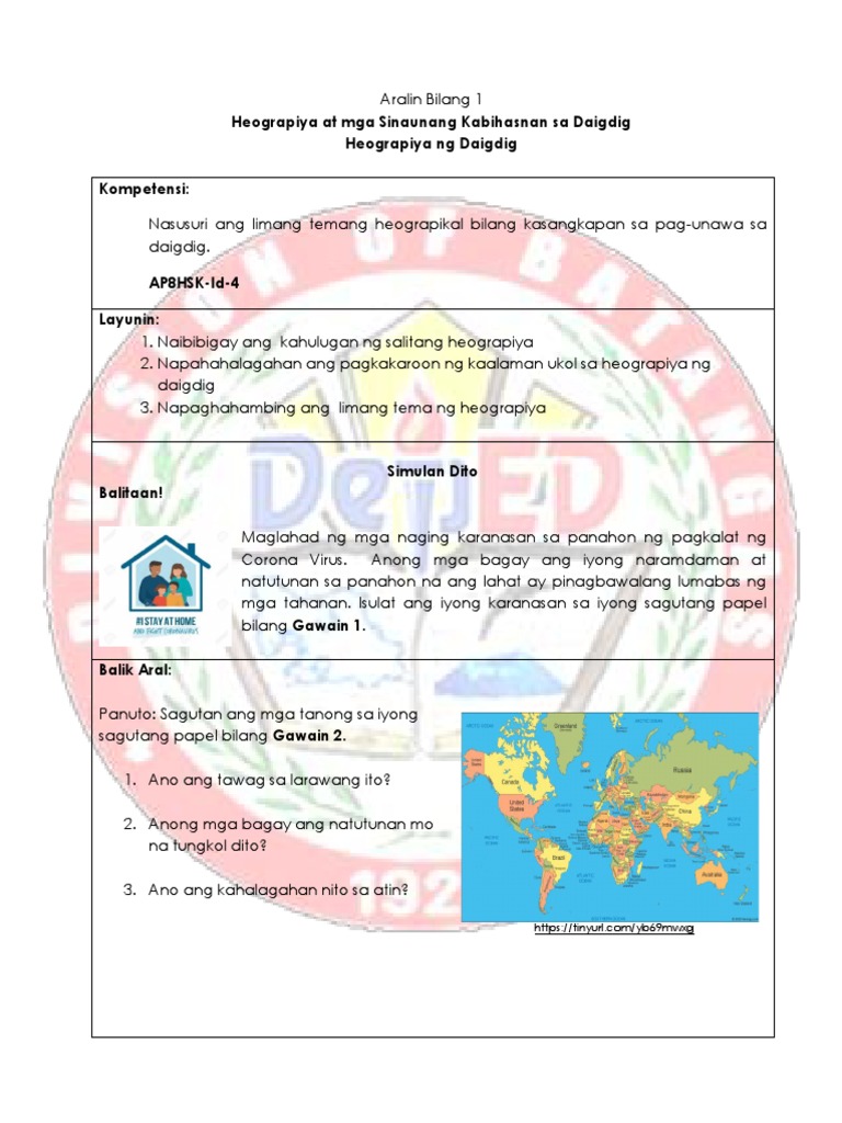 ARALIN 1 Quarter 1 Activity Sheet G8 | PDF